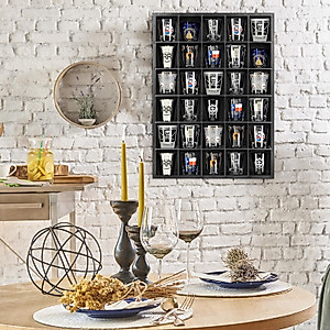 DARCKLE Shot Glass Display Case for Wall, Wood Holds Set of 30 Glasses Shot Glass Holder Display Shelf, 17'' x 12''-3'' x 2'' (Black, 1PCS)