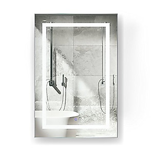 Krugg LED Medicine Cabinet 24 Inch X 36 Inch | Recessed or Surface Mount Mirror Cabinet w/Dimmer & Defogger + 3X Makeup Mirror Inside & Outlet + USB - Right Side