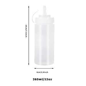 SCWBOEII 6 PCS 12oz Plastic Condiment Squeeze Bottles, Translucent Ketchup Bottles with Measurements For Condiments Olive Ketchup Sauces Dressings and More