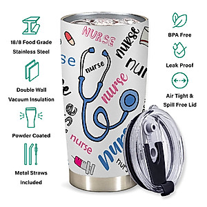 HOMISBES Nurse Gifts for Women - Stainless Steel Nurse Tumbler Cup 20oz - Appreciation Gifts