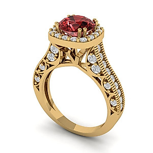 Clara Pucci 1.92ct Round Cut Solitaire Halo Natural Scarlet Red Garnet VVS1 Designer Modern Statement Accent Ring Solid 14k Yellow Gold