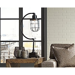 Signature Design by Ashley Jae Industrial 33.25" Metal Desk Lamp with Glass Shade, Black with Antique Finish