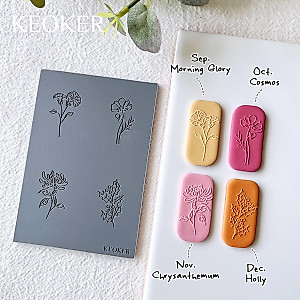 Keoker Polymer Clay Texture Sheets, Birth Month Flower Clay Texture Mat for Making Earrings Jewerly, Polymer Clay Earrings Tools, Floral Clay Texture Stamps