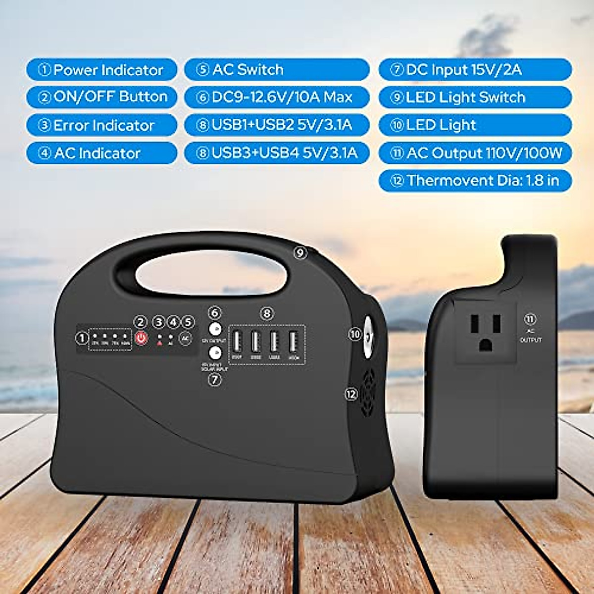 Enginstar Portable Power Station 120Wh, 100W Solar Generator with 110V AC Outlet, Portable Backup Lithium Battery Pack Power Bank for Emergency Home Outdoor Camping RV