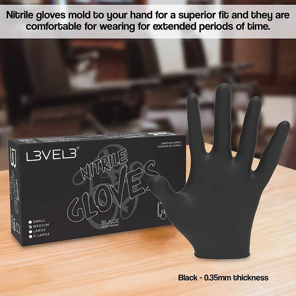 L3 Level 3 Nitrile Gloves - Professional Heavy Duty Disposable Gloves - Latex Free - Fits Snug - Box of 100