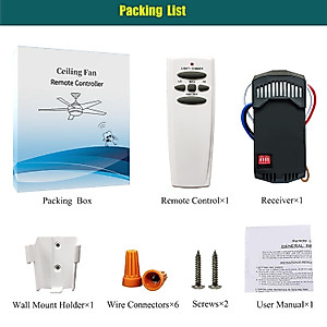 Universal Ceiling Fan Remote Control and Receiver Kit, Replacement of Hunter, Hampton Bay, Harbor Breeze, 3-Speed, Light Dimmer, Replace for Fan-HD, UC7078T, HD5, CHQ7078T