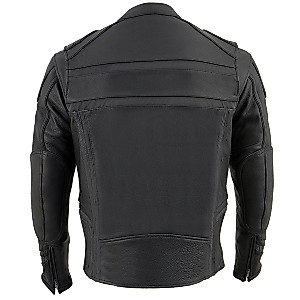 Milwaukee Leather ML2083 Men's Black Premium Leather Vented Motorcycle Rider Jacket w/Reflective Piping - Large