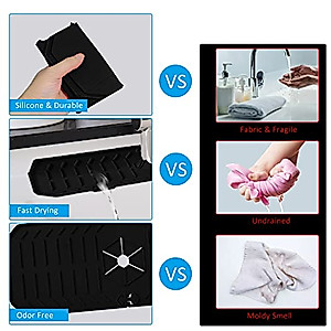 DIVIVID Silicone Faucet Handle Drip Catcher Tray, Faucet Mat for Kitchen Sink Splash Guard Behind Faucet for or Bathroom Farmhouse Bar Countertop RV(Black), 14.6x5.9x0.2