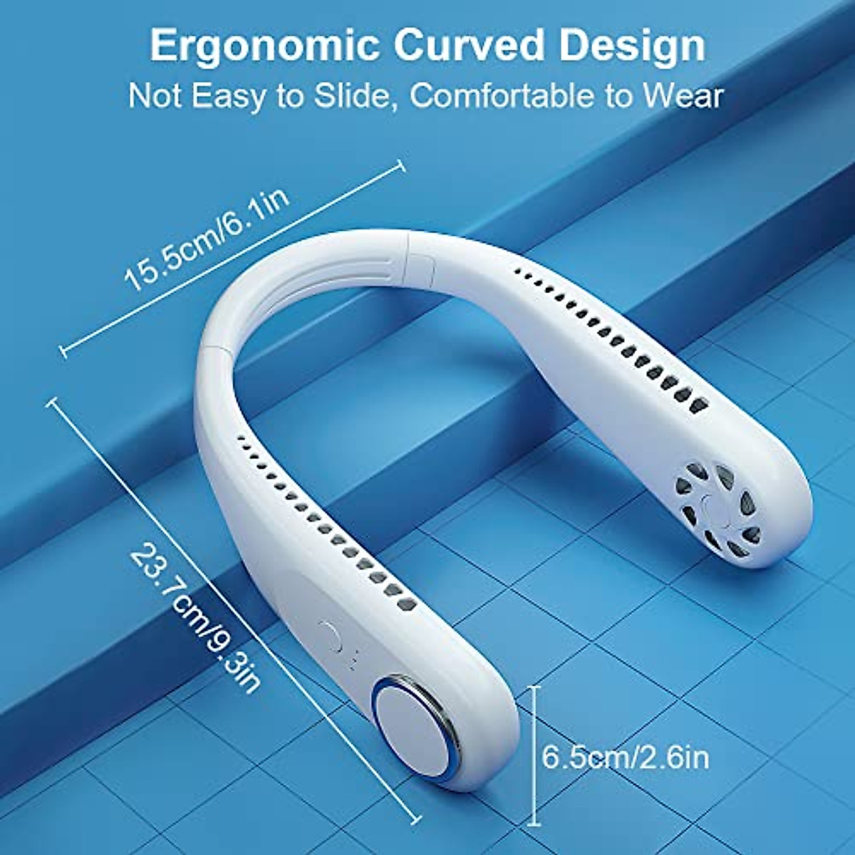 QUUREN Portable Neck Fan, 3 Speeds Handsfree Personal Fan Neck Cooler Personal Cooling Device 360° Neck Fan Bladeless USB Rechargeable Fan 32 Air Outlet Suitable for Traveling Sports Office (White)