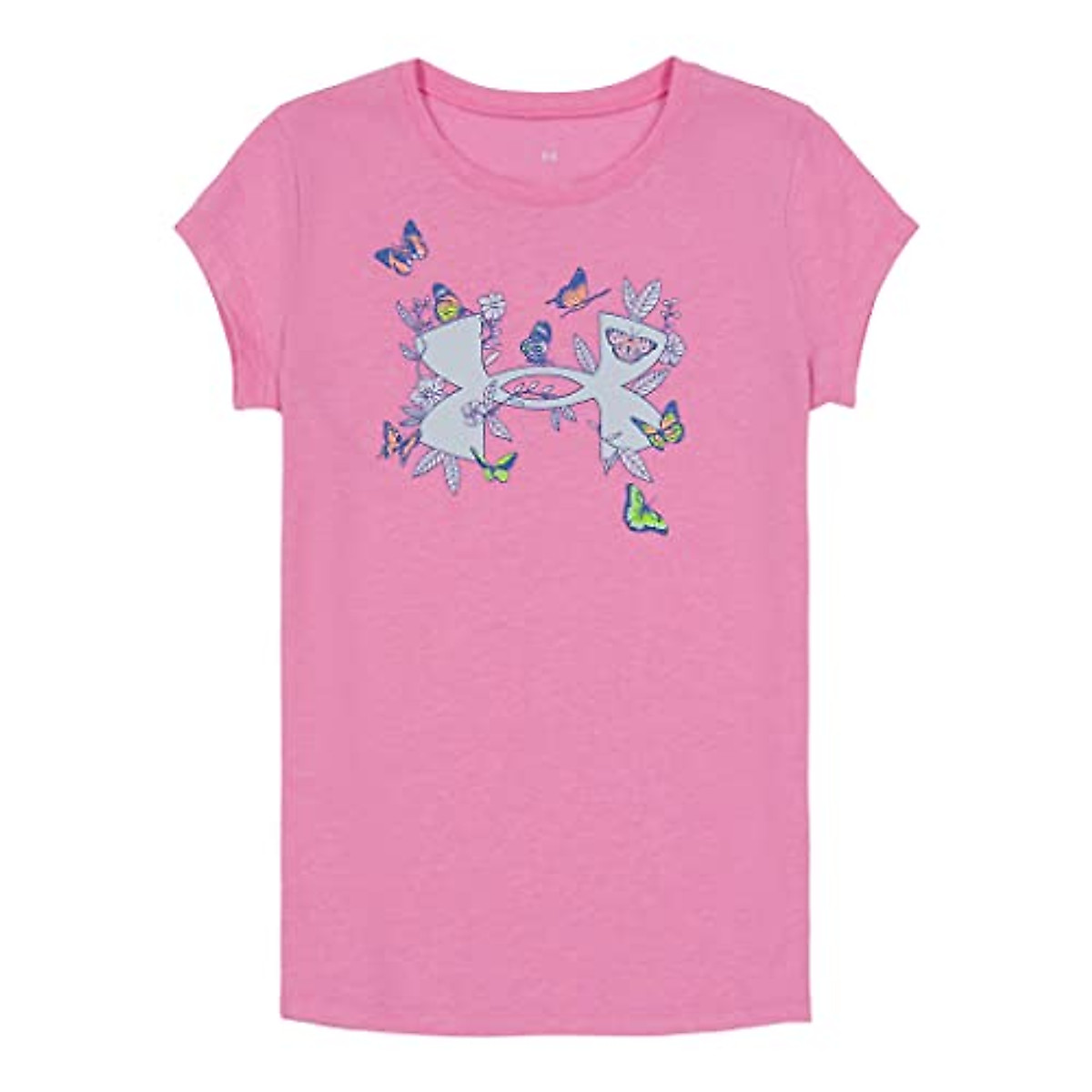 Under Armour Girls' Outdoor Short Sleeve Tee, Stylish Crew Neckline, Logo & Printed Designs, Rebel Pink