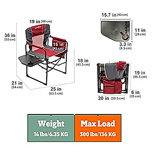 SUNNYFEEL Camping Directors Chair, Heavy Duty,Oversized Portable Folding Chair with Side Table, Pocket for Beach, Fishing,Trip,Picnic,Lawn,Concert Outdoor Foldable Camp Chairs (Red)