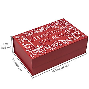 WRAPAHOLIC 1 Pcs Christmas Gift Box with Lid - 13.3 x 9 x 4 Inches Red and White Christmas Eve Box Lettering Design Gift Box, Collapsible Gift Box with Magnetic Closure and 2 Pcs Tissue Paper