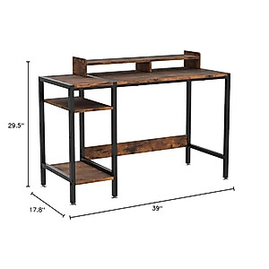 MINOSYS Computer Desk - 39” Gaming Desk, Home Office Desk with Storage, Small Desk with Monitor Stand, Rustic Writing Desk for 2 Monitors, Adjustable Storage Space, Modern Design Corner Table.