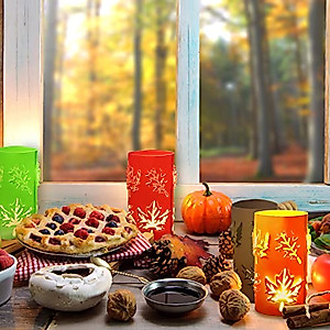 16 Set Fall Thanksgiving 3D Round Paper Lantern Led Luminary with Beautiful Lifted Leaf Cut-Out Design for Fall and Thanksgiving Decor or Table Centerpiece