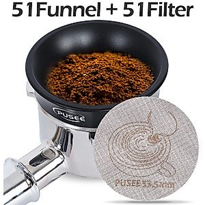 PUSEE 51mm Espresso Dosing Funnel & 51mm Puck Screen, Magnetic Coffee Dosing Ring Aluminum Metal,Reusable 1.7mm Thickness 150μm Espresso Puck Screen 316 Stainless Steel Fits 51mm Portafilter