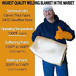 Supa Ant 2-pack Welding Blanket (6ft x 8ft) - 538C Heat Tolerant with Welding Gloves - Fiberglass Emergency Blanket