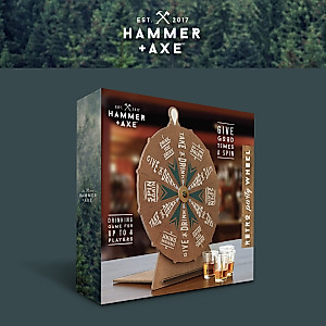 Hammer + Axe Vintage Drinking Wheel Game with 4 Shot Glasses, Tabletop Alcohol Drinking Game for Adults, Party Icebreaker, Entertaining & Fun Activity for Tailgating, Pregaming, Parties, BBQ
