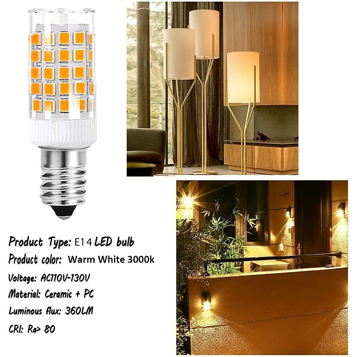 SSXBF E14 LED Light Bulbs, E14 European Base Bulb, 4W Equivalent 40W Incandescent Bulb, Warm White 3000K, 350LM,5-Pack