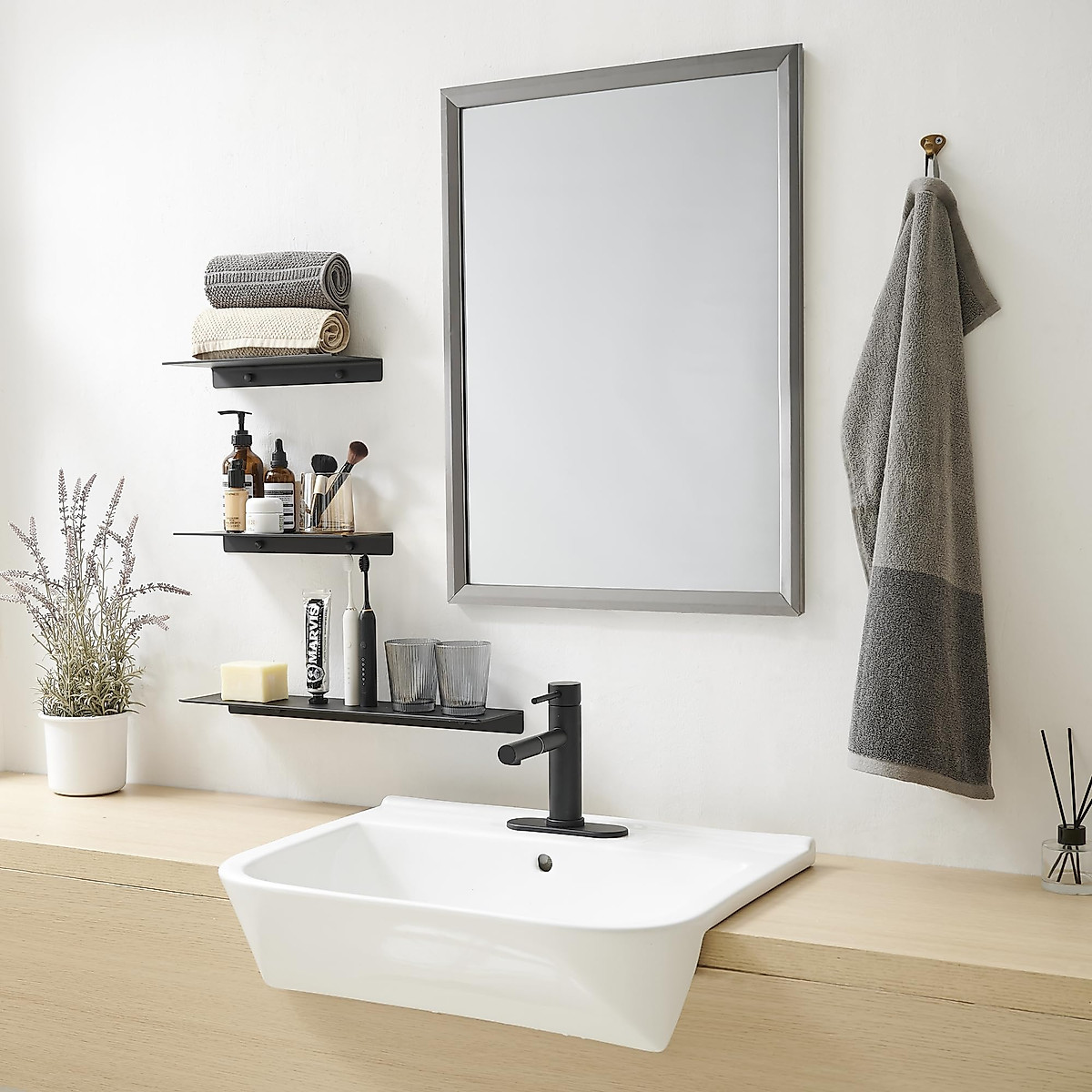 JOOM Small Metal Wall Floating Shelf - Metal Wall Shelf, Black Floating Shelf, Small Bathroom Shelf, Display Shelves for Wall Storage (Black, 8Inch)