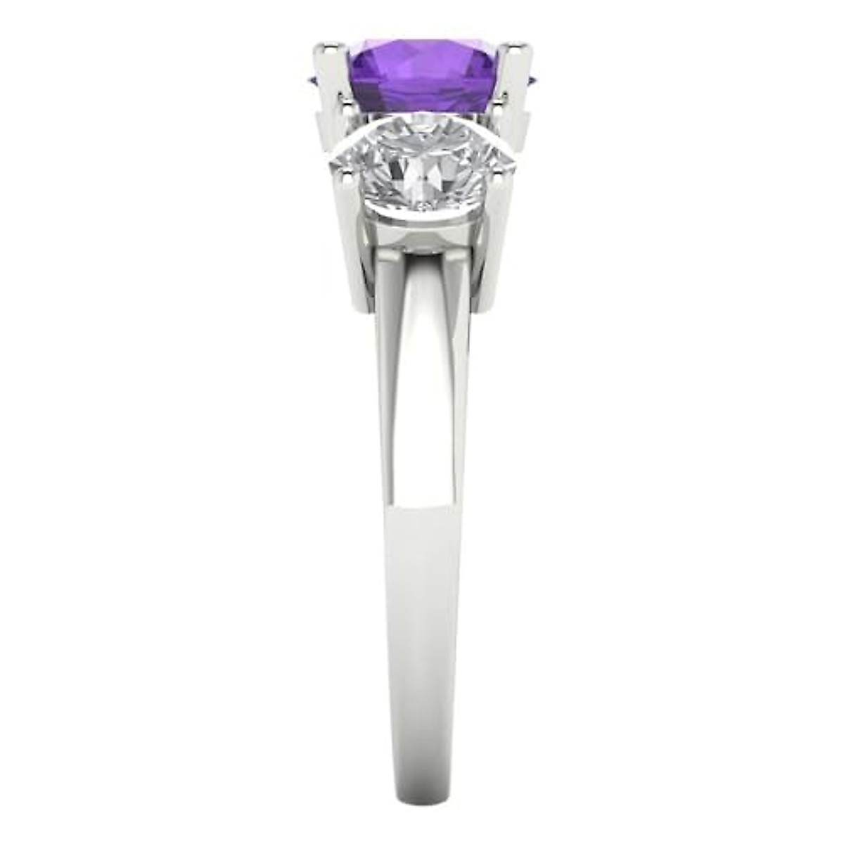 Clara Pucci 3.25 ct Round Cut Solitaire 3 stone Genuine Natural Amethyst Engagement Promise Anniversary Bridal Ring 18K White Gold 9.5