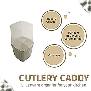 Toledo Covered Cutlery and Utensil holder, Flatware Plastic Caddy Organizer for Silverware with Cover top Perfect for Kitchen, picnic, home, BBQ, Party, Camping, Outdoor and Restaurant (White)