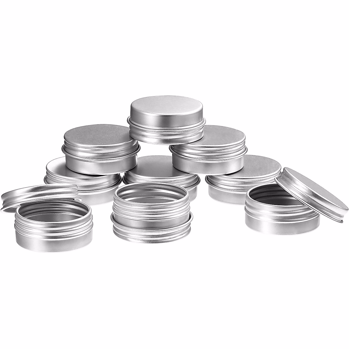 TecUnite 1/2 oz Metal Tins with Lids Mini Tin Containers Aluminum Small Round Cans Silver Screw Top(48 Pack)