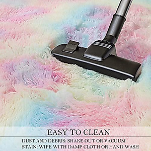 Rukman Super Soft Colorful Furry Indoor Modern Plush Area Rugs 5x8 Feet Fluffy Furry Living Room Carpets for Home Decor Children Bedroom Washable Non - Slip (Non - Skid) Nursery Rug Rainbow Color