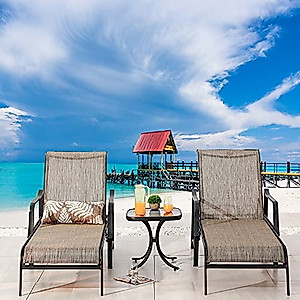 LOKATSE HOME 3 Pieces Outdoor Chaise Lounge Set Patio Pool Chairs Adjustable Back Steel Teslin with Coffee Table, Grey