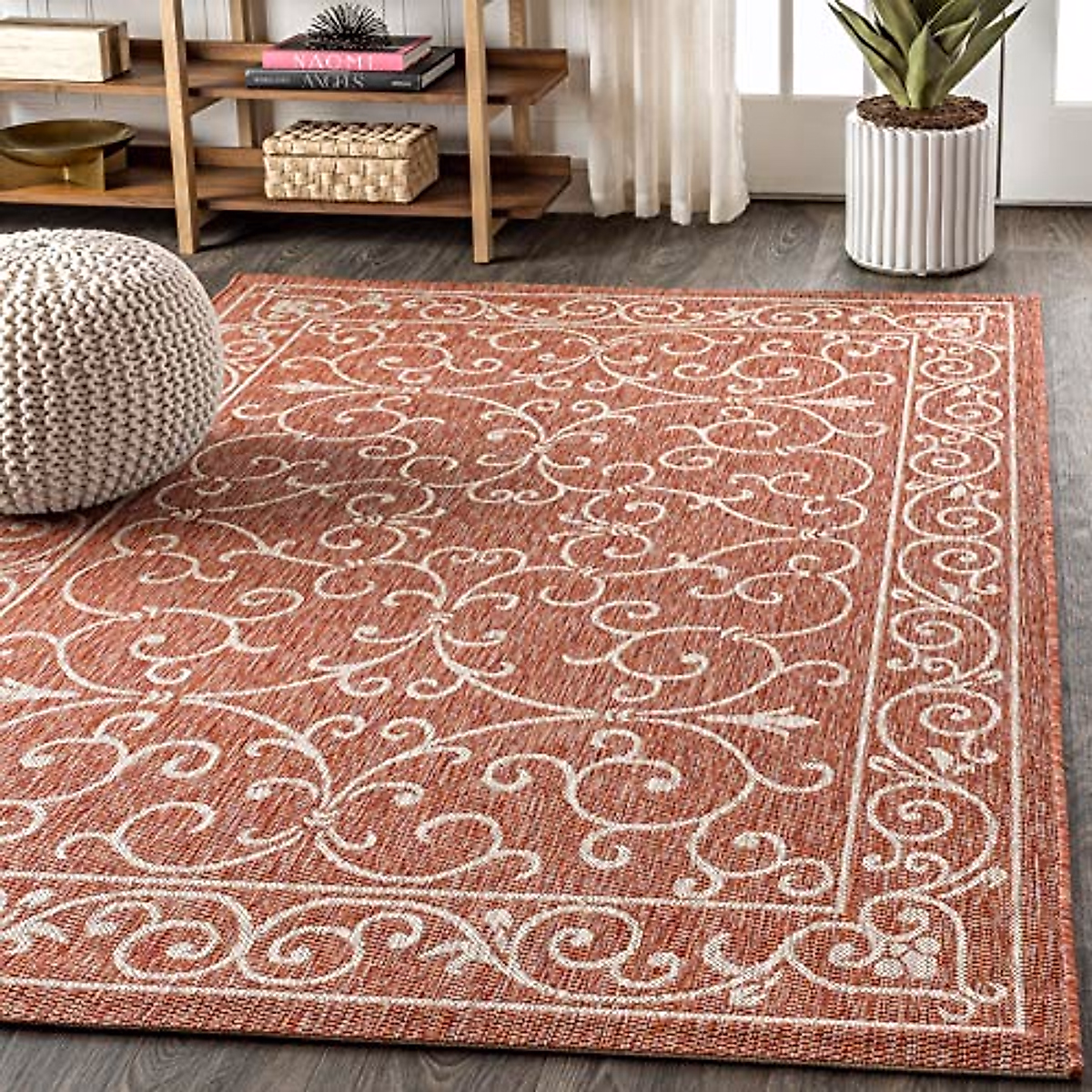 JONATHAN Y Charleston Vintage Filigree Textured Weave Indoor/Outdoor Red/Beige 8 ft. x 10 ft. Area-Rug, Classic,Easy-Cleaning,HighTraffic,LivingRoom,Backyard, Non Shedding (SMB106B-8)