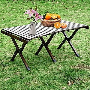 ZUZHII 3ft Low Height Portable Folding Wooden Travel Camping Table for Outdoor/Indoor Picnic, BBQ and Hiking with Carry Bag, Multi-Purpose for Patio, Garden, Backyard, Beach(Large, Walnut Wood)