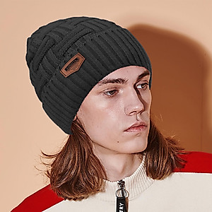 Loritta Winter Hat Warm Knitted Thick Baggy Slouchy Beanie Skull Cap for Men Gifts, C- Black+Gray with Weave, 2 Pack