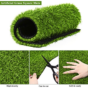TURSTIN 6 Packs Artificial Grass Square Mat 12 x 12 Inch Fake Grass Turf Patch with Drainage Hole Synthetic Garden Grass Tiles Realistic Grass Rug for DIY Indoor Outdoor
