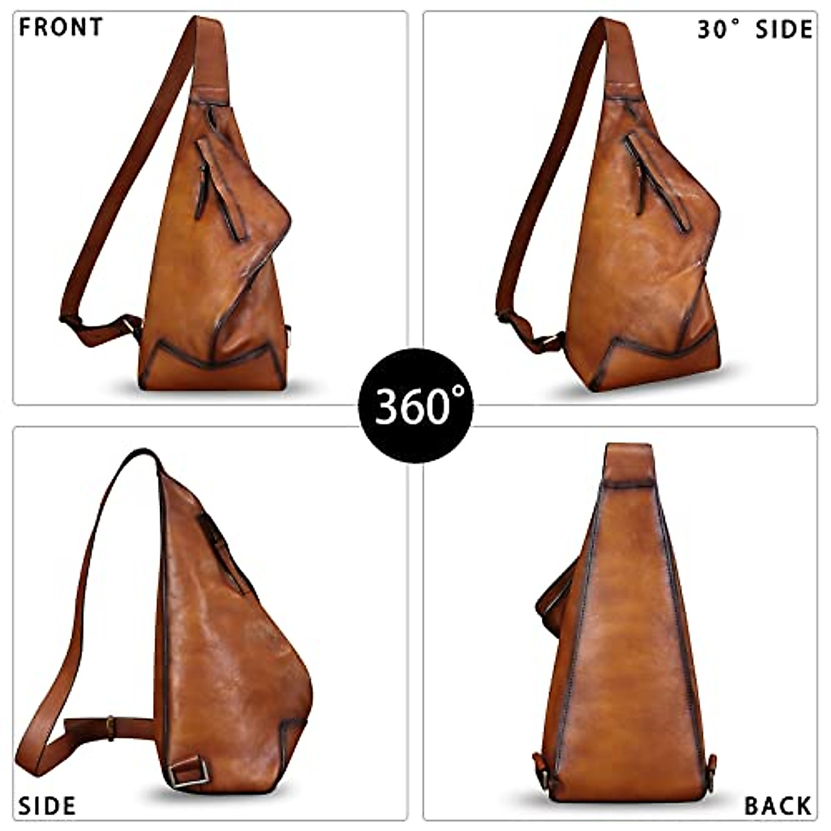 FEIGITOR Genuine Leather Sling Bag Retro Crossbody Sling Backpack Handmade Chest Shoulder Hiking Daypack Cycling Purse Fanny Pack (Brown)