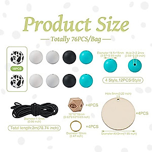 Boutigem 76pcs Cow Printed Round Silicone Beads Soft Rubber Beads for Keychain Making Wood European Beads & Big Pendants for Wristlet Phone Lanyard Pen Jewelry Making DIY Craft