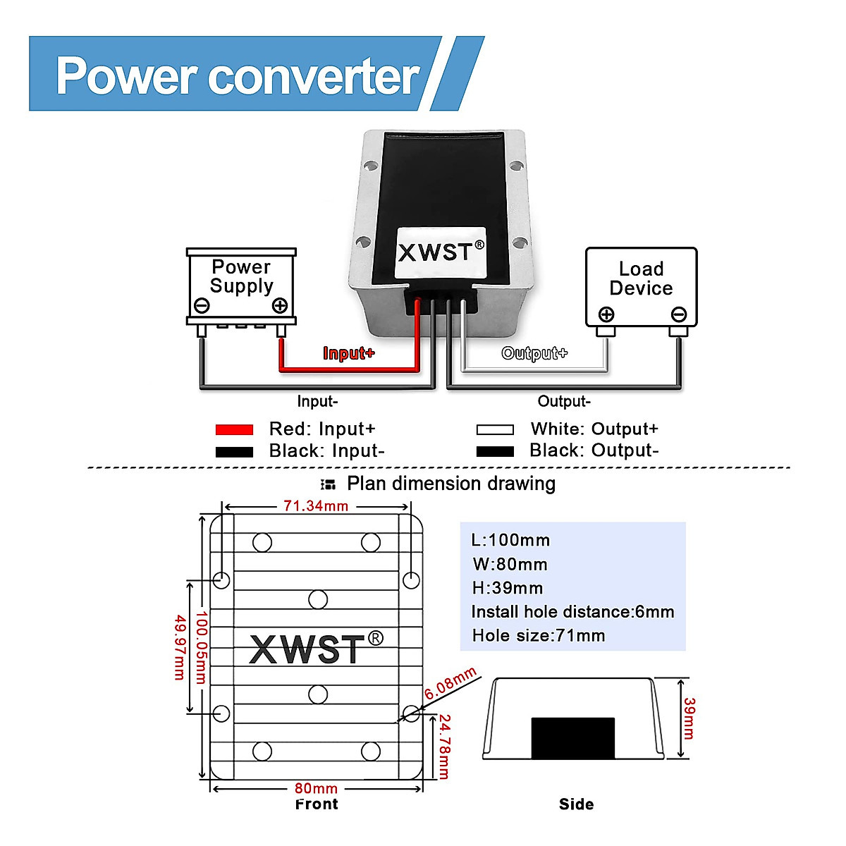 XWST DC 24V Step up to 60V 10A 600W Converter Voltage Converter, 60Volt regulator Waterproof DC/DC Boost Transformer Power Supply (24V to 60V 10A)