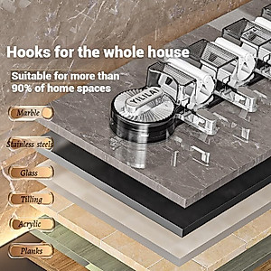 VIHOGFINT Mop & Broom Holder Wall Mount - Suction Cup Design for Easy Storage and Organization | 4 Slots & 5 Hooks | Perfect for Kitchen, Garden, Closet, Laundry Room