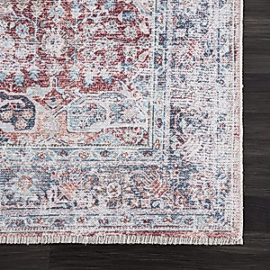 Bloom Rugs Caria Washable Non-Slip 4x6 Rug - Brick/Dark Blue Area Rug for Living Room, Bedroom, Dining Room and Kitchen - Exact Size: 4' x 6'
