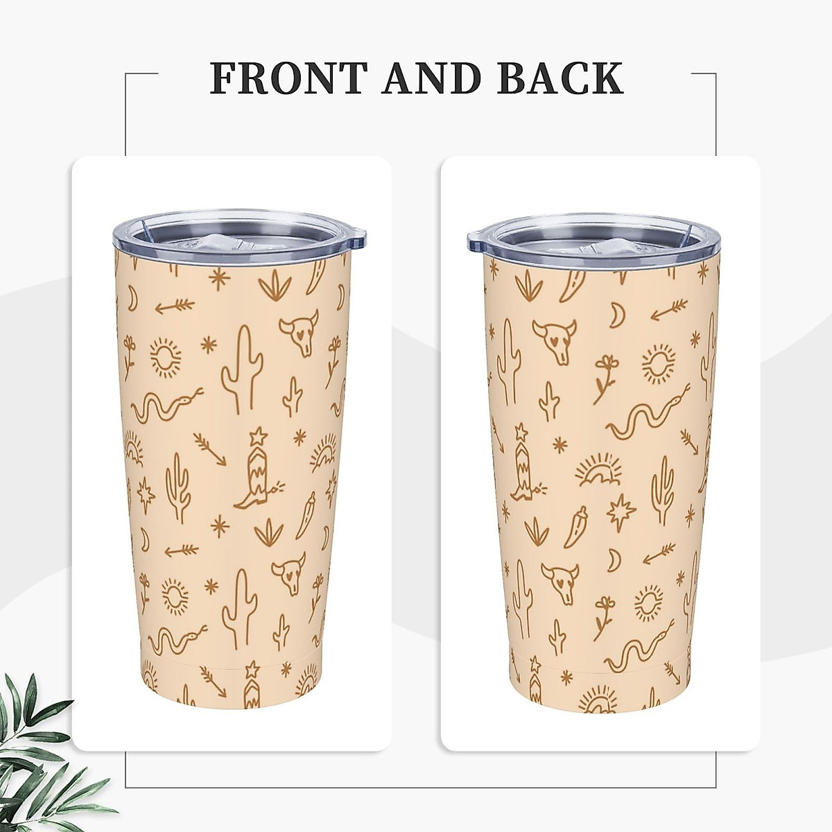 CHASOEA Western Tumbler 20oz Boho Western Stainless Steel Insulated Tumblers with Lid and Straw Beige Travel Coffee Mug Tea Wine Cups Water Bottle Western Gifts for Women