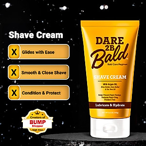 Dare 2B Bald Moisturizing Shave Cream with Argan Oil, Shea Butter, Cocoa Butter & Tea Tree Oil | Bald Head Shaving Cream | Rich Hydration for a Smooth Shave | Head Shaving Cream for Bald Men- 5.0 OZ