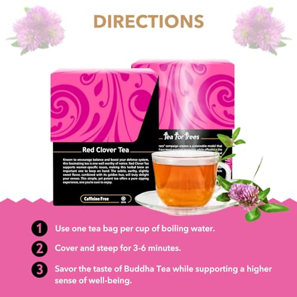 Buddha Teas - Red Clover Flower Tea - Organic Herbal Tea - For Women’s Health - Balance & Boost - Caffeine Free - 100% Kosher & Non-GMO - 18 Tea Bags (Pack of 1)