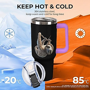 Sloth 40 Oz Car Cup Stainless Steel Travel Mug Leak-Proof Insulated Tumbler with Handle Violet-style