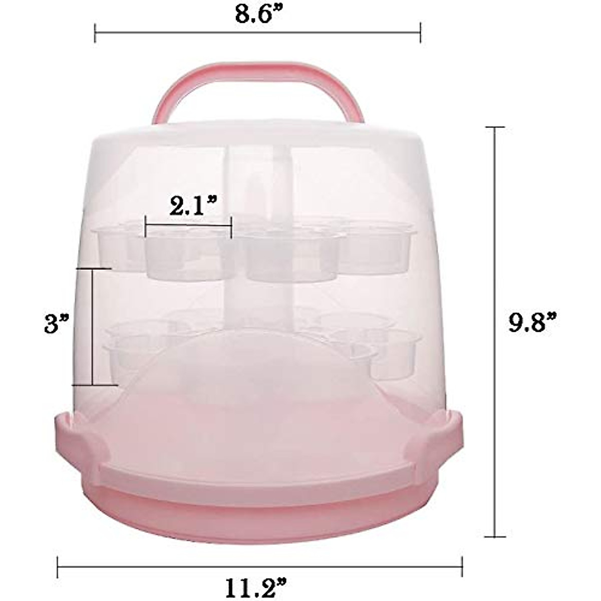 3-Tier Cake Carrier Cupcake Muffin Holder with Collapsible Handles - 11.2", Pink