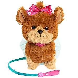 BowBow on The Go Go 11.75-inch Plush Stuffed Animal, Set Includes Leash, 3 Fabric Bows, Brush, and Tutu, Kids Toys for Ages 3 Up by Just Play