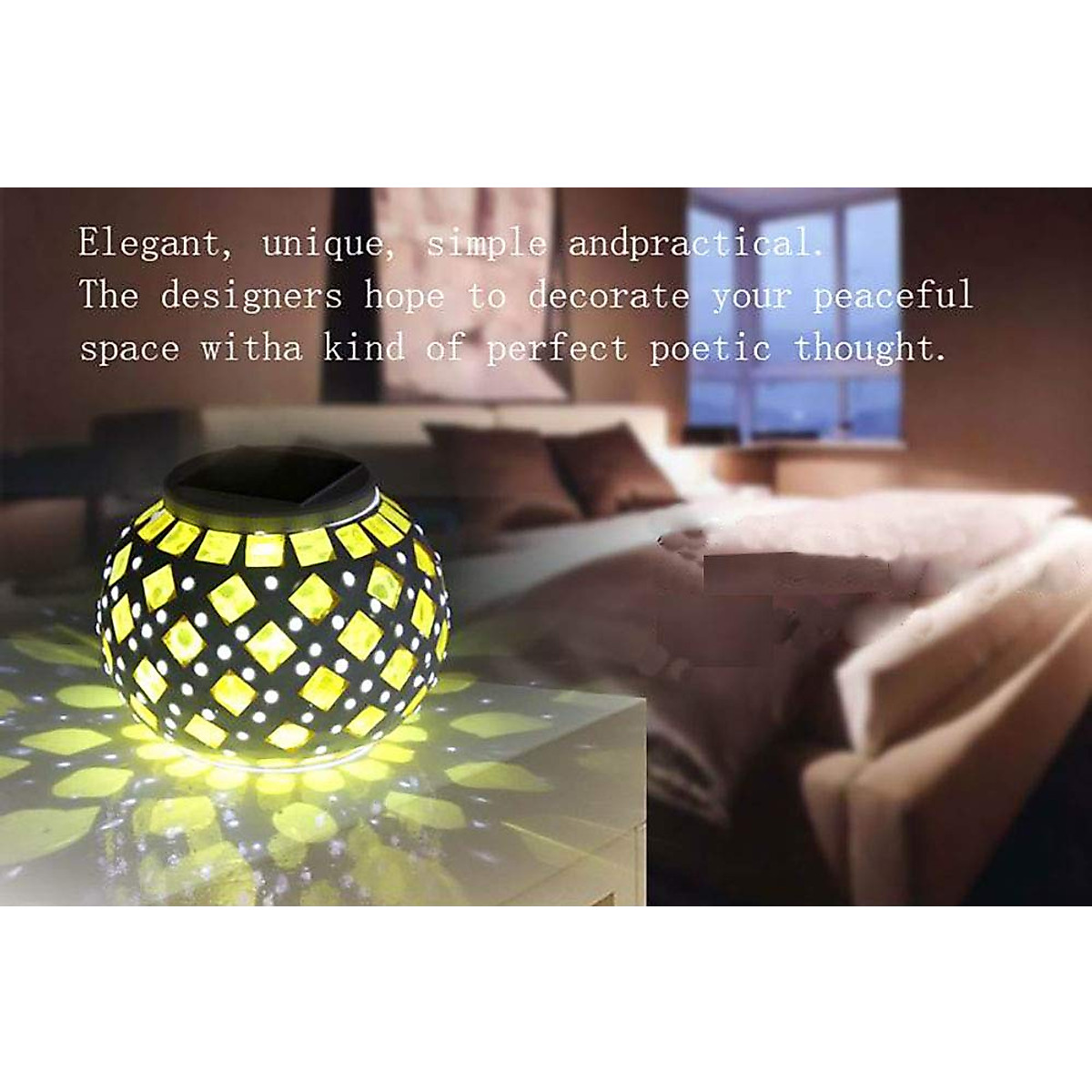 AMZSTAR Waterproof Color Changing Table Lamp, Solar Powered Mosaic Glass Ball LED Garden Lawn Night Light Lamps, Party Lights for Home,Yard, Indoor,Outdoor Decoration Lights (Yellow Square)