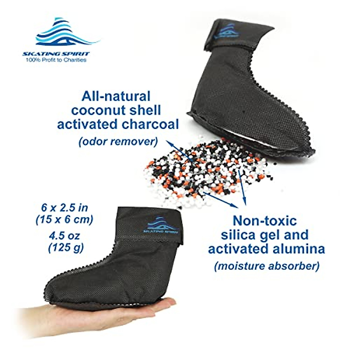 Odor Eliminator Moisture Absorber (1 pair) for Ice Skates, Roller Skates, Hockey Skates, Ski Boots, Work Boots, Sneakers