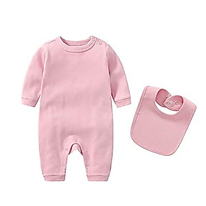 Infant Romper+Burp Cloth+Bib+Mittens+Shoes+Cap Set Breathable Healthy Fabric Tops for Baby (Pink, (0-3) month)