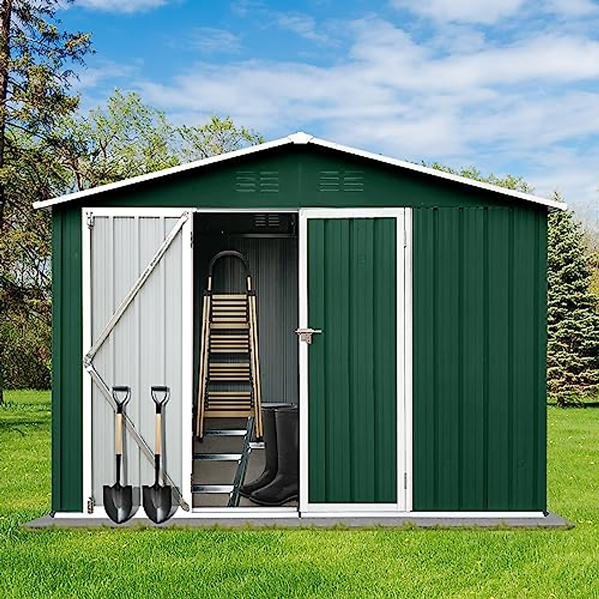 Evedy 6' x 8' Sheds & Outdoor Storage, Metal Storage Sheds with Double Lockable Doors for Bike, Garden Shed Tool Outside Storage Cabinet for Backyard, Patio, Lawn, Flat