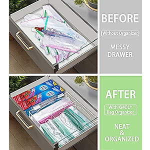 KMOLY Ziplock Bag Storage Organizer Plastic Bag Organizer Holder Acrylic Kitchen Food Storage Bag Dispenser for Gallon Quart Sandwich and Snack Compatible with Ziploc Solimo Hefty Glad Bags