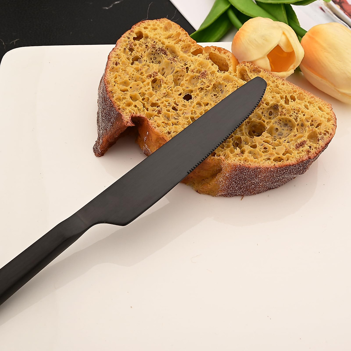 Snplowum 20-piece Black Cutlery Set, 18/10 Stianless Steel Silverware Heavy Duty Tableware Set Include Dinner Knife/Fork/Spoon, Service For 4, Matte Polish