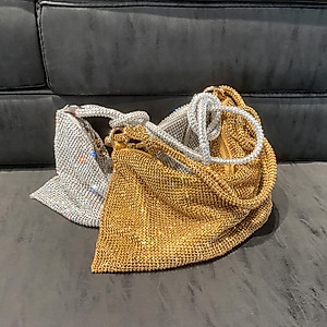 2-PACK Hobo Rhinestone Purse Sparkly Bag Silver Gold Diamond Purses for Women 2022 Upgrade Evening Prom Rhinestone Handbag (medium)